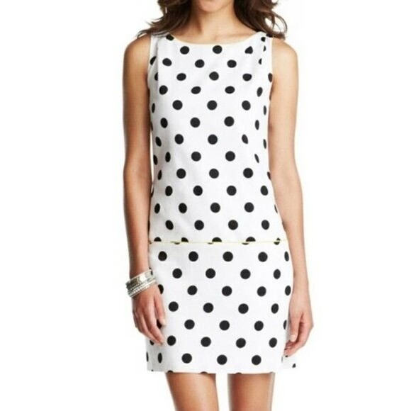 Loft Dresses Loft Black And White Polka Dotted Yellow Piping